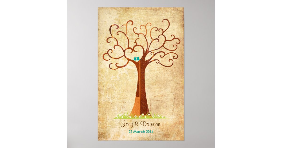Fingerprint Tree Wedding - Heartastic (Vintage) Poster | Zazzle