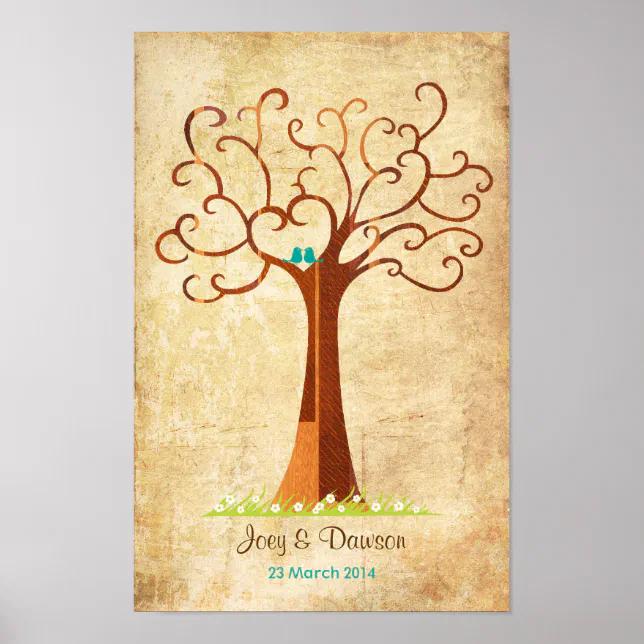 Fingerprint Tree Wedding - Heartastic (Vintage) Poster | Zazzle