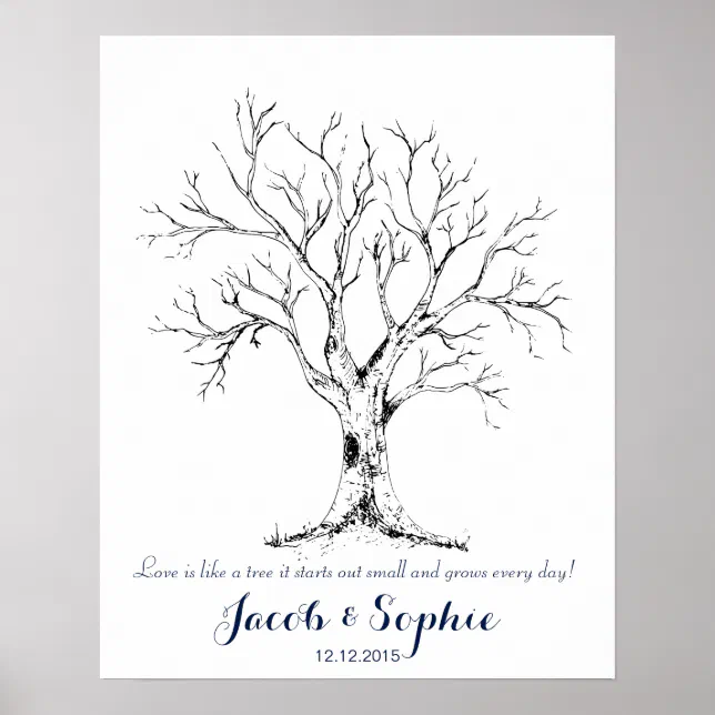 fingerprint wedding guest book tree hand drawn | Zazzle