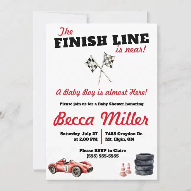 Finish Line is Near! Race Car Baby Shower Invitation | Zazzle