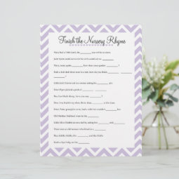 Finish the nursery rhyme baby shower game lavender | Zazzle
