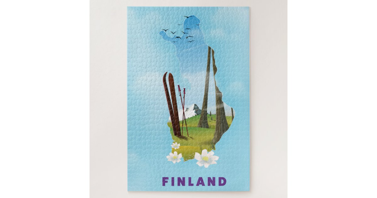 Finland map Illustrated travel poster Jigsaw Puzzle | Zazzle