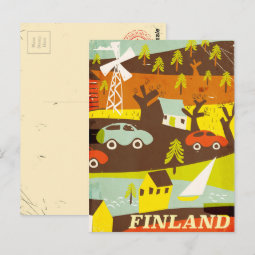 Finland mid century modern travel poster postcard | Zazzle