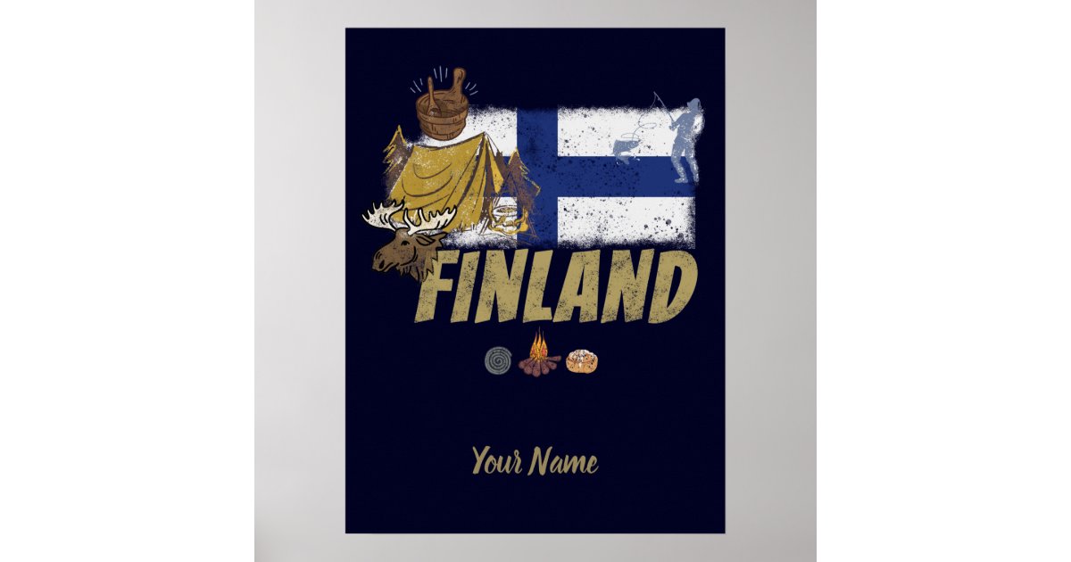 Finland Moose Vintage Flag Tent Retro Souvenir Poster | Zazzle