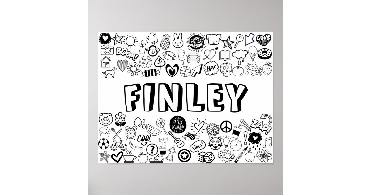 'FINLEY' Colour-it-Yourself Outline Design Poster | Zazzle