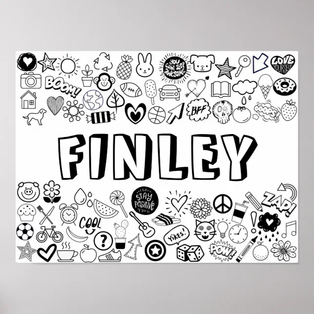 'FINLEY' Colour-it-Yourself Outline Design Poster | Zazzle