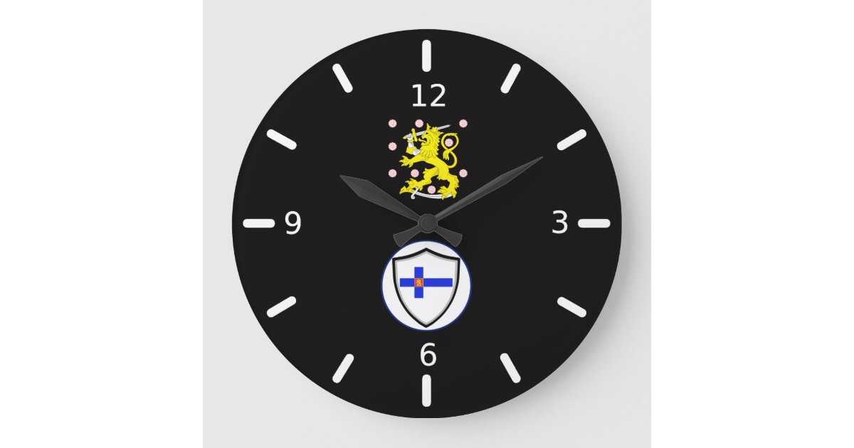 Finnish flag-coat arms large clock | Zazzle