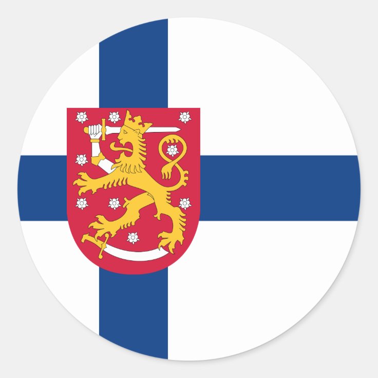 Finnish Flag & Coat of Arms, Flag of Finland Classic Round Sticker | Zazzle