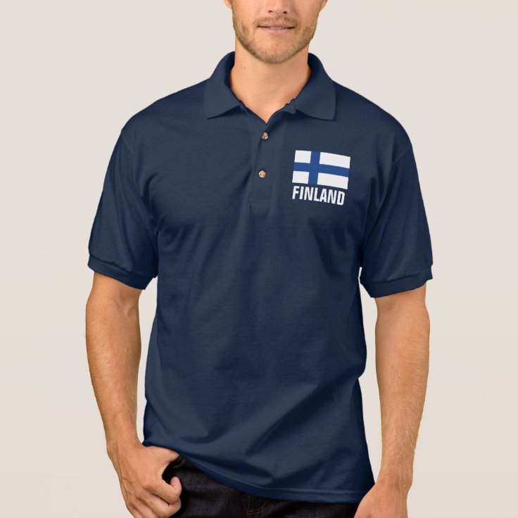 Finnish flag of Finland custom polo shirts | Zazzle