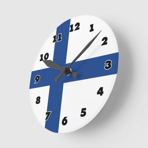 Finnish flag of Finland custom round wall clock | Zazzle