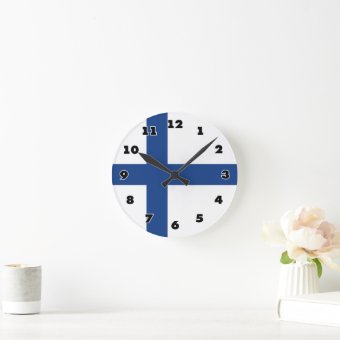 Finnish flag of Finland custom round wall clock | Zazzle