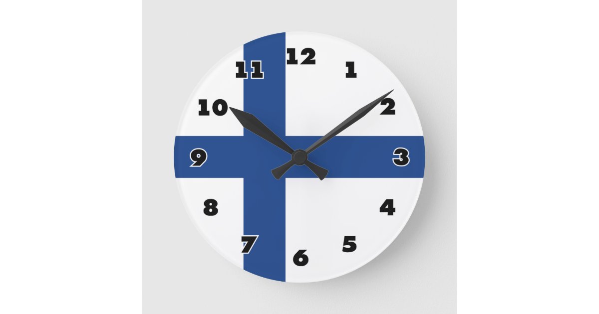 Finnish flag of Finland custom round wall clock | Zazzle