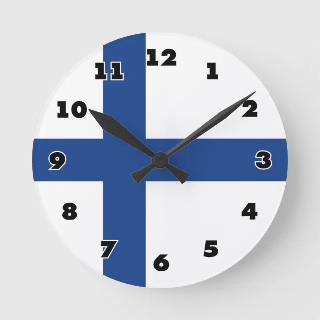 Finnish flag of Finland custom round wall clock | Zazzle
