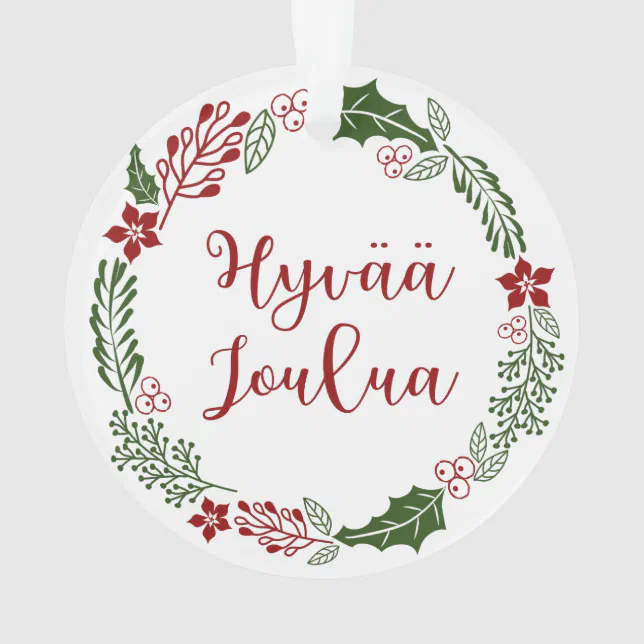 Finnish Merry Christmas Wreath, Hyvää joulua Ornament | Zazzle