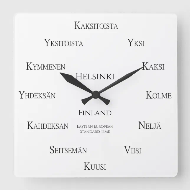 Finnish Numbers Custom City Country Time Zone Square Wall Clock | Zazzle