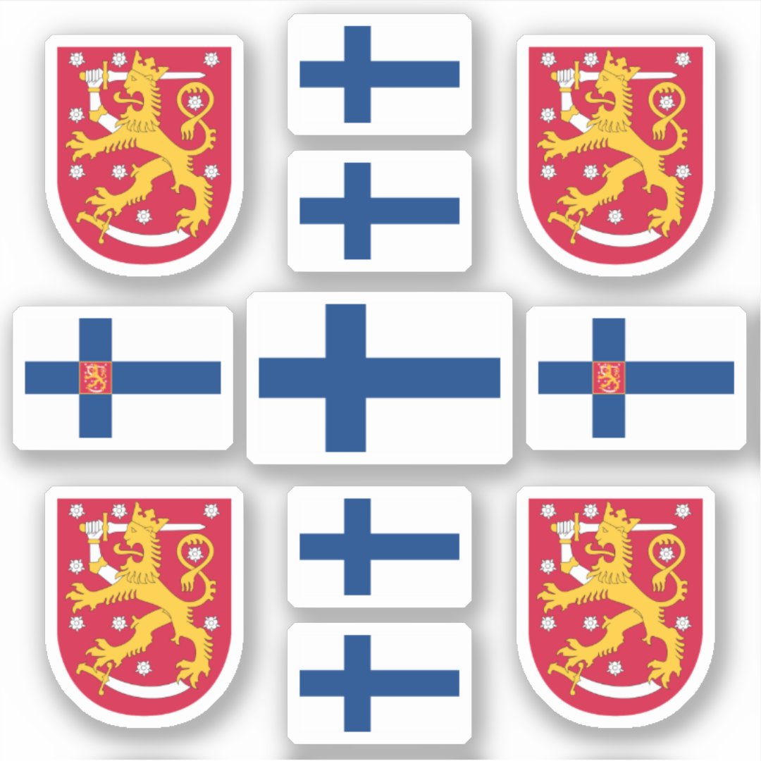 Finnish state symbols / coat of arms and flag sticker | Zazzle