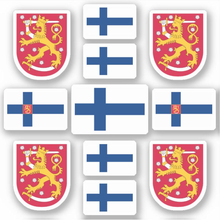 Finnish state symbols / coat of arms and flag sticker | Zazzle