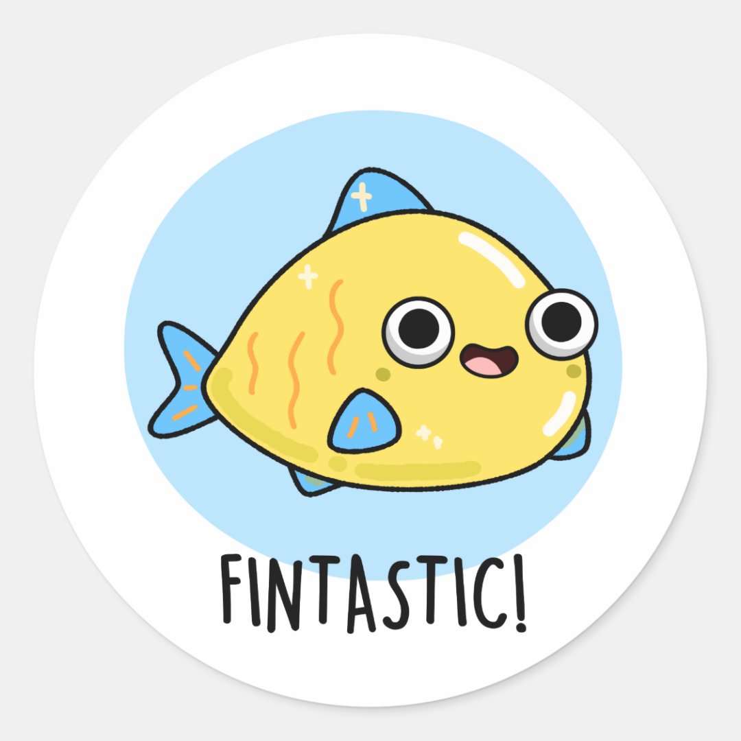 Fintastic Funny Fish Pun Classic Round Sticker | Zazzle