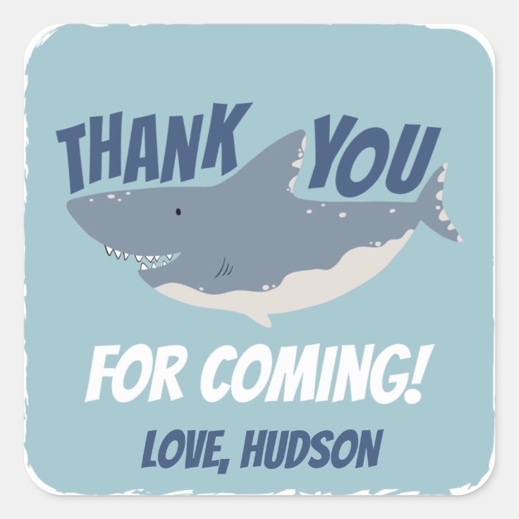 Fintastic Happy Shark Birthday Thank You Favor Square Sticker | Zazzle