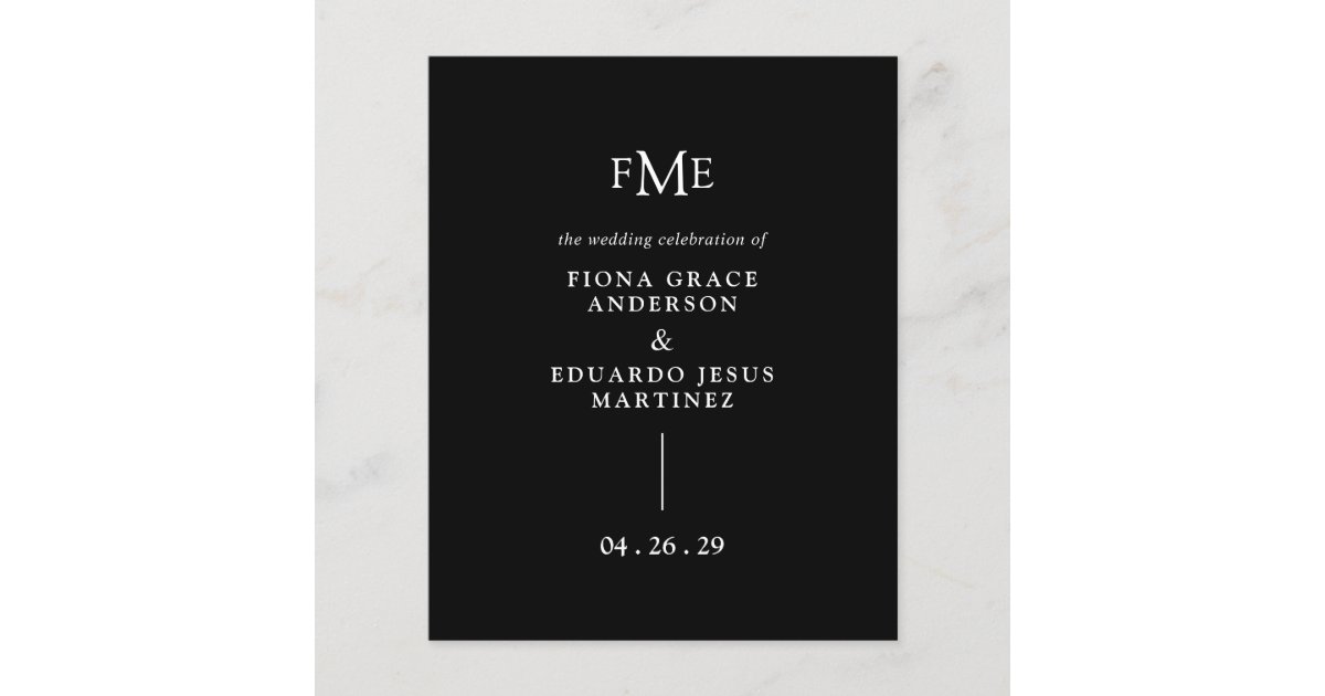 Fiona Black Bold Monogram Modern Wedding | Zazzle