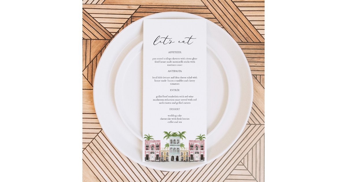 FIONA Charleston SC Rainbow Row Menu Card | Zazzle