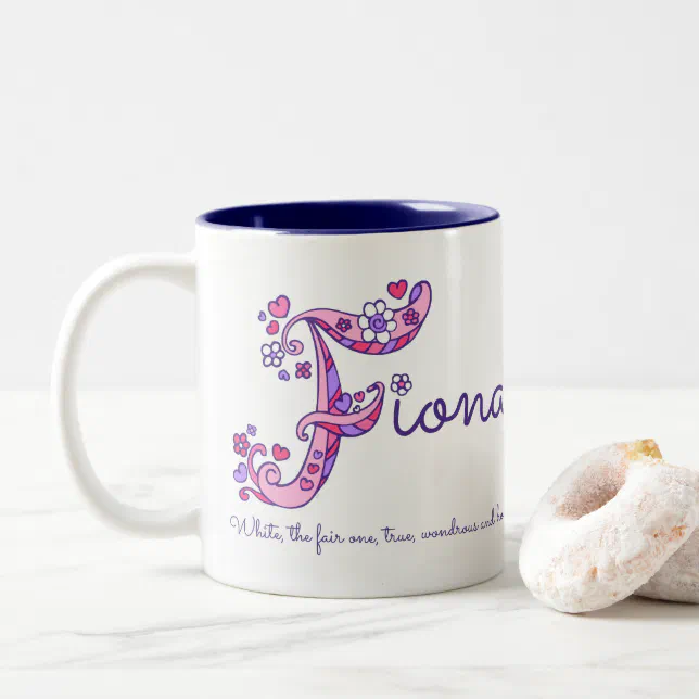 Fiona name meaning heart flower F monogram mug | Zazzle