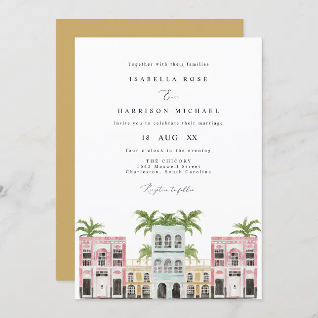 Fiona - Watercolor Charleston Rainbow Row Invitation | Zazzle