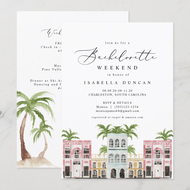 Fiona - Watercolor Charleston SC Bachelorette Invitation | Zazzle