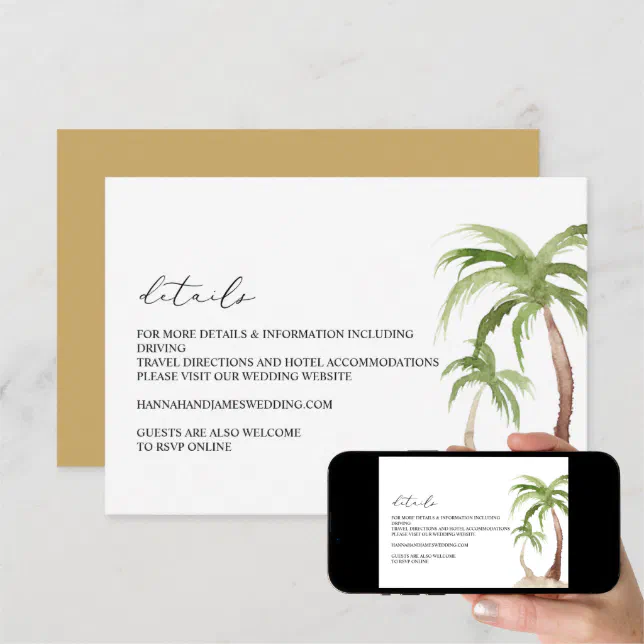 FIONA - Watercolor Palm Tree Details Enclosure Invitation | Zazzle
