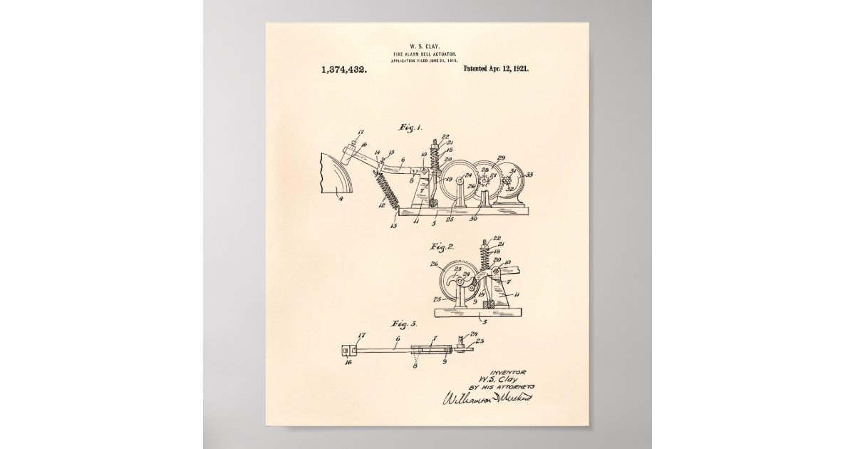 Fire Alarm Bell 1921 Patent Art - Old Peper Poster | Zazzle