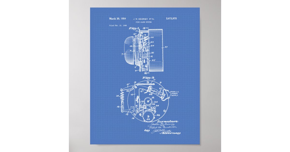Fire Alarm System 1954 Patent Art - Blueprint Poster | Zazzle