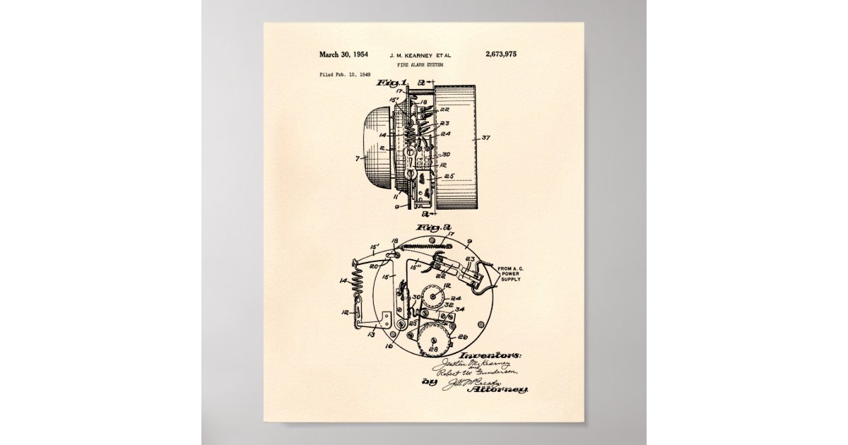 Fire Alarm System 1954 Patent Art - Old Peper Poster | Zazzle