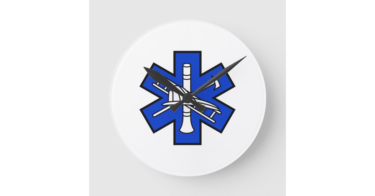 Fire and EMS Logo Round Clock | Zazzle
