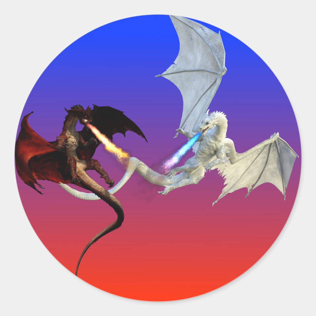 Fire and Ice Dragons Red White Fire Breathing Classic Round Sticker ...