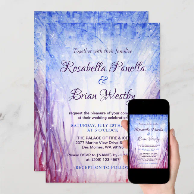Fire and Ice Wedding Invitations | Blue Magenta | Zazzle