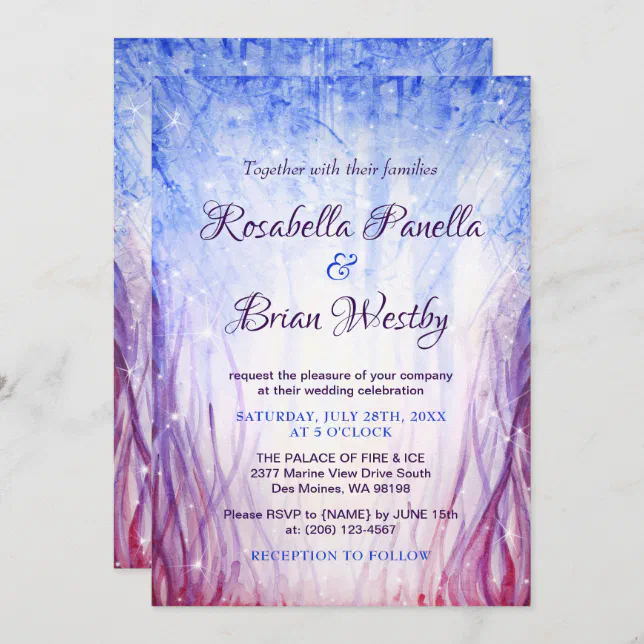 Fire and Ice Wedding Invitations | Blue Magenta | Zazzle