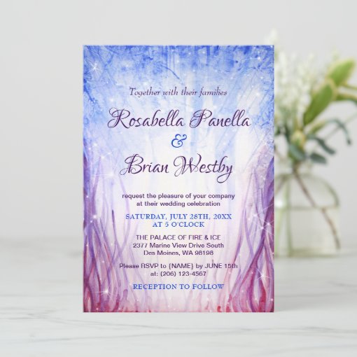 Fire and Ice Wedding Invitations | Blue Magenta | Zazzle