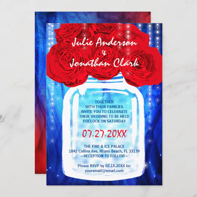 Fire and Ice Wedding Invitations | Red and Blue | Zazzle