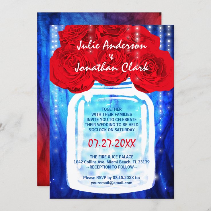 Fire and Ice Wedding Invitations | Red and Blue | Zazzle