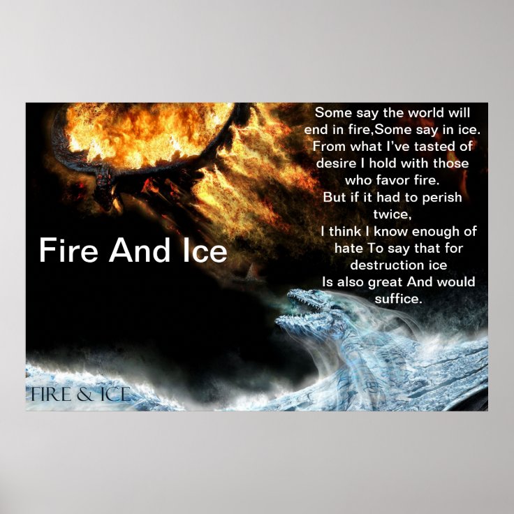 Fire And Ice With Fire Fighting Ice Dragons Poster | Zazzle