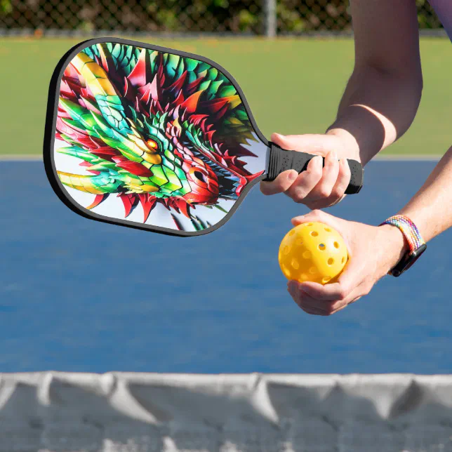 Fire breathing dragon Green And Red Pickleball Paddle | Zazzle
