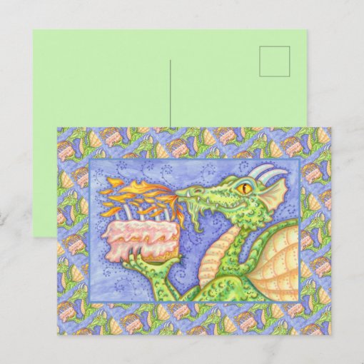 FIRE BREATHING DRAGON LIGHTING BIRTHDAY CANDLES POSTCARD | Zazzle