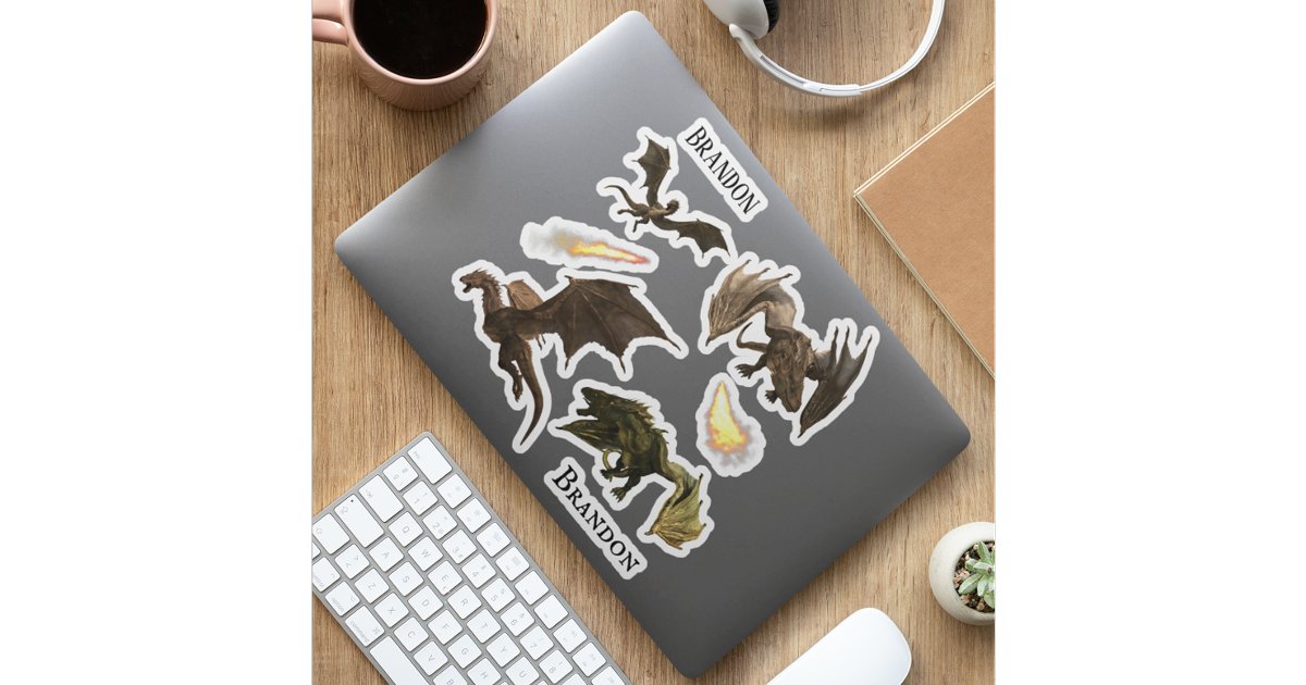 Fire Breathing Dragon Wyvern Personalized Set Sticker | Zazzle