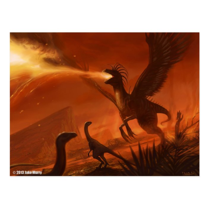 Fire-Breathing Prehistoric Dinosaur by Jake Murray Postcard | Zazzle.com