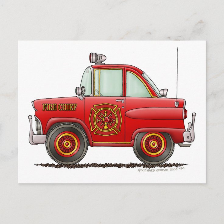 Fire Chief Car Firefighter Fireman Postcard | Zazzle