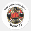 Fire Deparment Name, Logo and Station Number Classic Round Sticker | Zazzle