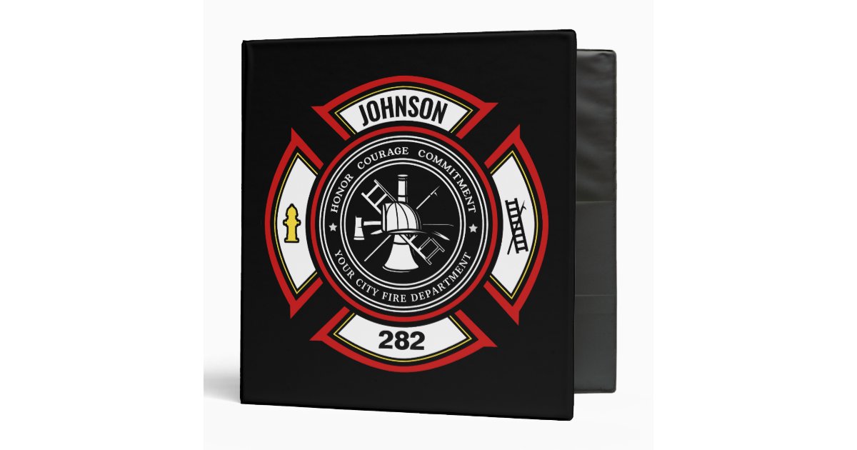 Fire Department ADD NAME Firefighter Badge Rescue 3 Ring Binder | Zazzle