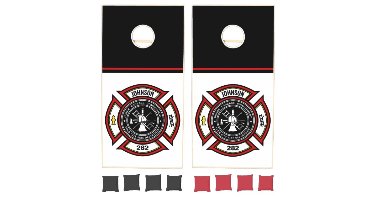 Fire Department ADD NAME Firefighter Badge Rescue Cornhole Set | Zazzle