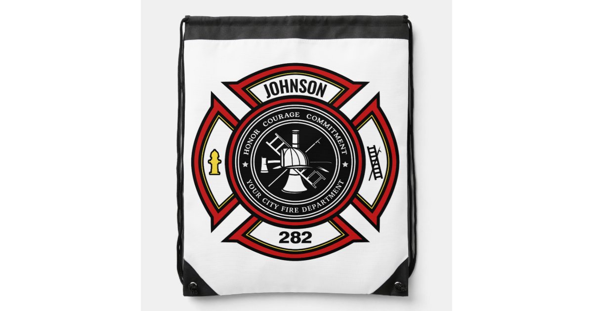 Fire Department ADD NAME Firefighter Badge Rescue Drawstring Bag | Zazzle