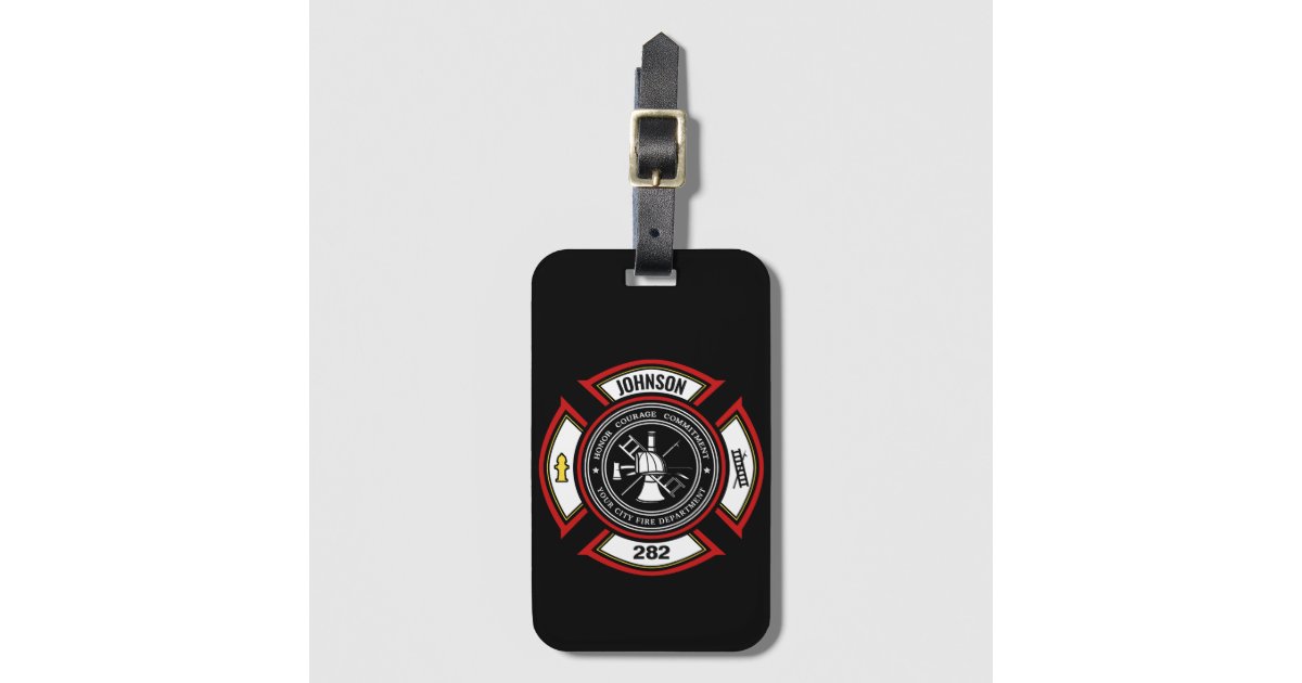 Fire Department ADD NAME Firefighter Badge Rescue Luggage Tag | Zazzle